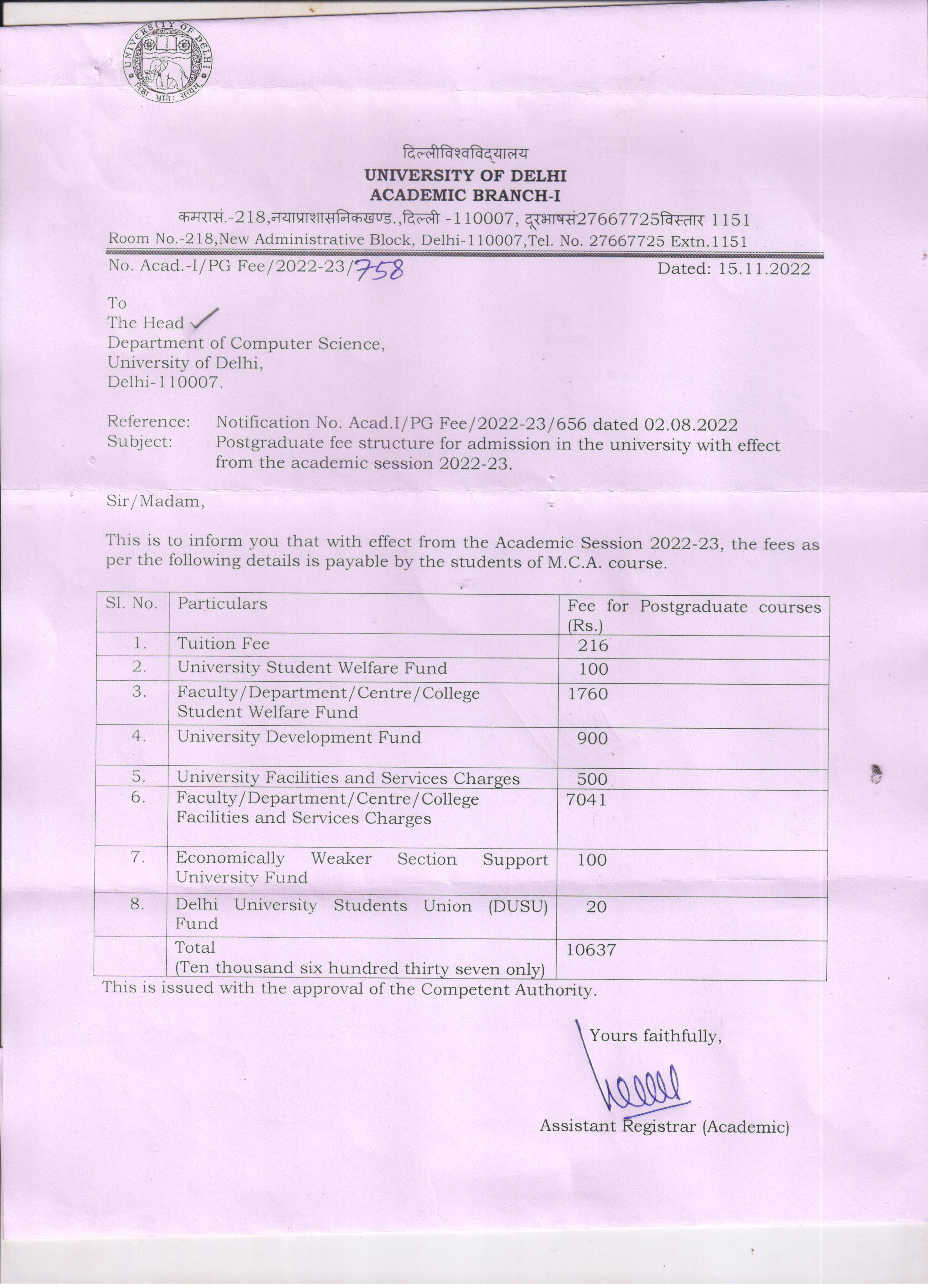 MCA - Department of Computer Science - University of Delhi